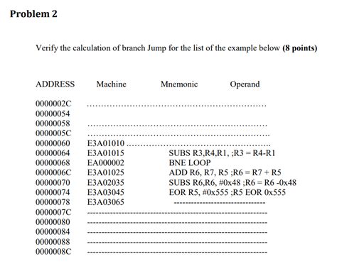Solved Verify The Calculation Of Branch Jump For The List Of