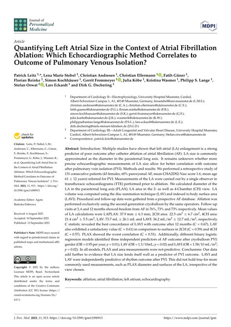 Pdf Quantifying Left Atrial Size In The Context Of Atrial Fibrillation Ablation Which