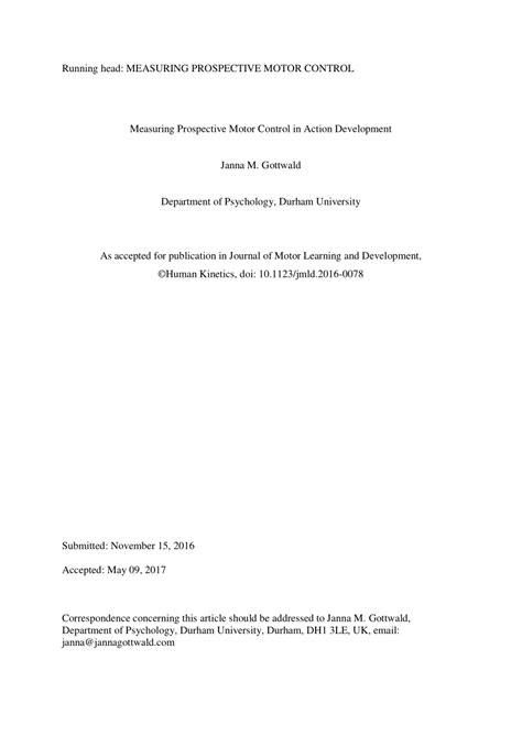 Pdf Measuring Prospective Motor Control In Action Development