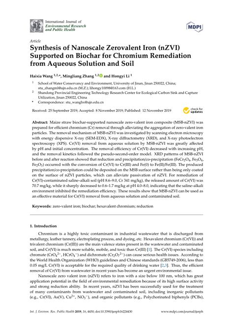 Pdf Synthesis Of Nanoscale Zerovalent Iron Nzvi Supported On Biochar For Chromium