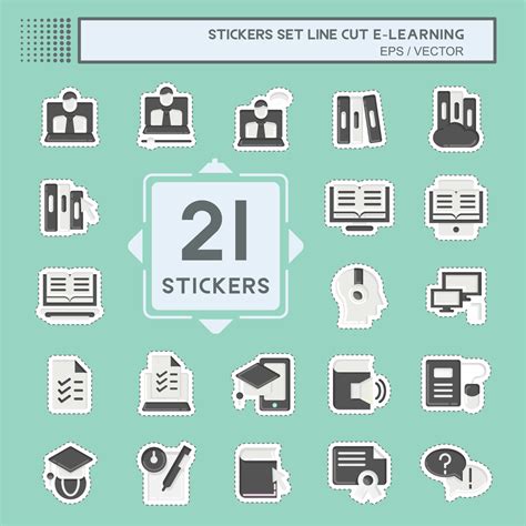 Sticker Line Cut Set E Learning Related To Education Symbol Simple