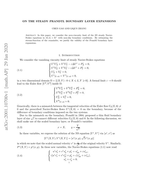 Pdf On The Steady Prandtl Boundary Layer Expansions