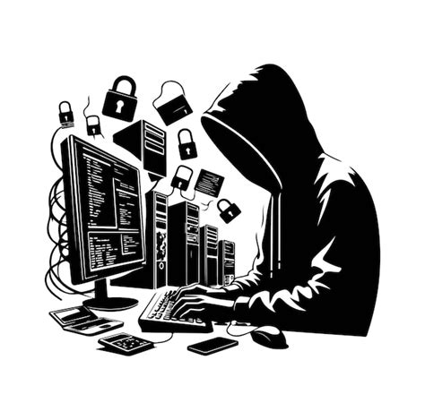 Hacker De Computadora Con Icono De Portátil Ilustración Del Vector De Silueta Vector Premium