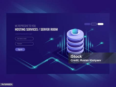 호스팅 서비스 데이터 센터 서버 서버 룸 정보 기술 테마 Sometric 벡터 일러스트 레이 션 자외선에 페이지의 서식 파일 개념에 대한 스톡 벡터 아트 및 기타 이미지