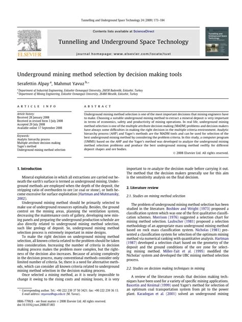 2009 Underground Mining Method Selection By Decision Making Tools