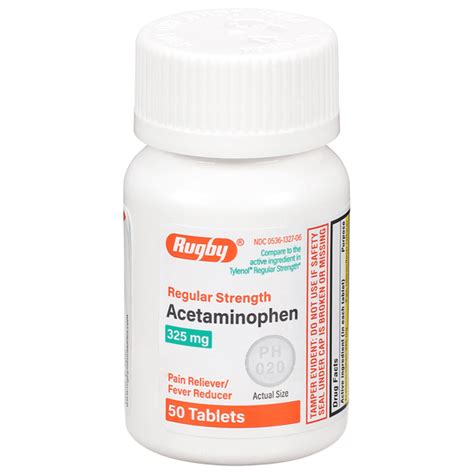 Rugby Acetaminophen Regular Strength 325 Mg Tablets 50 Each