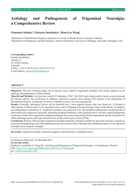 Pdf Aetiology And Pathogenesis Of Trigeminal Neuralgia A