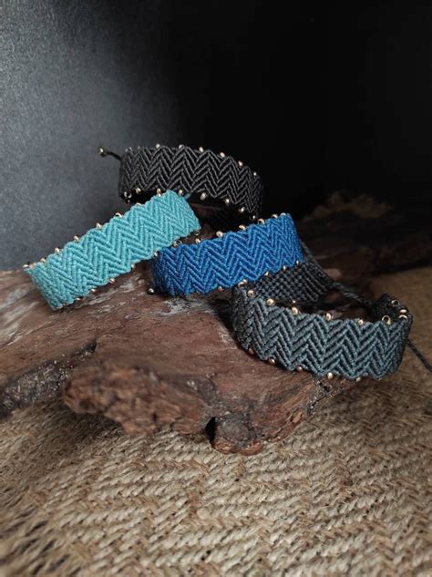 Macrame Cuff Bracelet Handmade Beaded Bracelet Zig Zag Etsy