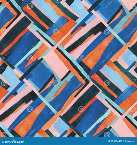 Abstract Contemporary Art Seamless Pattern Watercolour Collage Geometric Illustration Stock