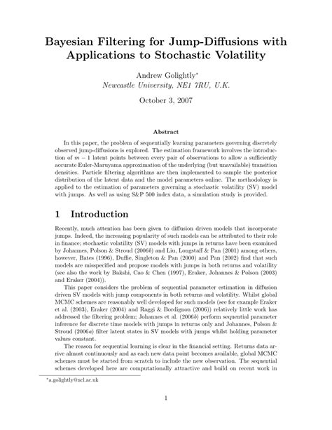 Pdf Bayesian Filtering For Jump Diffusions With Application To