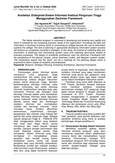 Pdf Arsitektur Enterprise Sistem Informasi Institusi Perguruan Tinggi