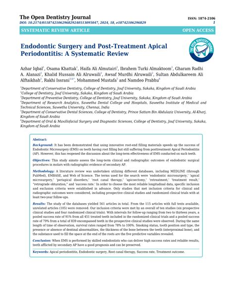 Pdf Endodontic Surgery And Post Treatment Apical Periodontitis A