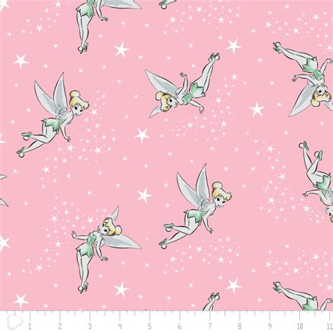 Licensed Disney Tinkerbell Pixie Dust In Pink With Stars Cotton Fabric Tailortime