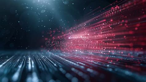Abstract Digital Data Stream With Glowing Red Lines And Blue Particles Stock Illustration