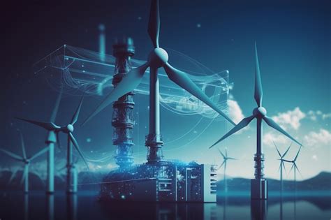 Esg 환경 사회 경영 사업 전략 투자 개념 푸른 배경의 풍력 발전소 Ai 세대 프리미엄 사진