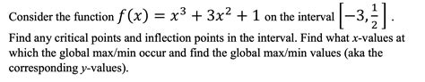 Solved = 2 Consider the function f (x) = x3 + 3x2 + 1 on the | Chegg.com