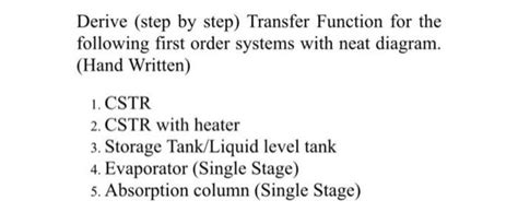 Solved Derive Step By Step Transfer Function For The Chegg Com
