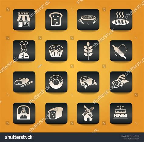 Bakery Symbols On Black Buttons On เวกเตอร์สต็อก ปลอดค่าลิขสิทธิ์ 2129465330 Shutterstock
