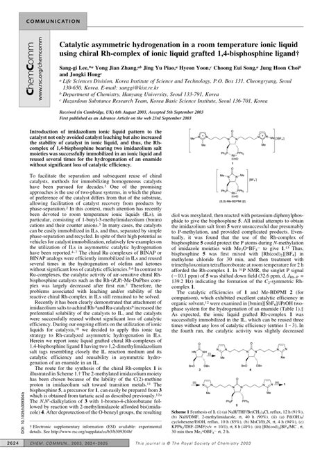 Pdf Catalytic Asymmetric Hydrogenation In A Room Temperature Ionic