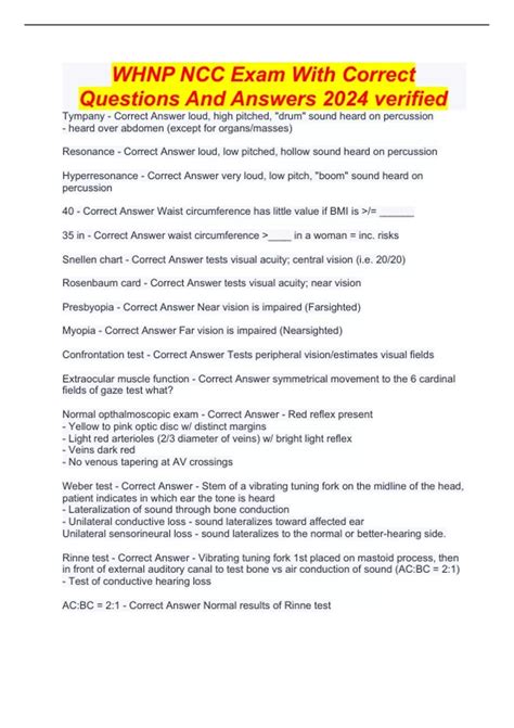 Whnp Ncc Exam With Correct Questions And Answers 2024 Verified Whnp