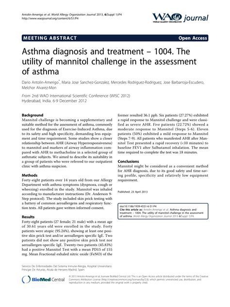 Pdf Asthma Diagnosis And Treatment 1004 The Utility Of Mannitol