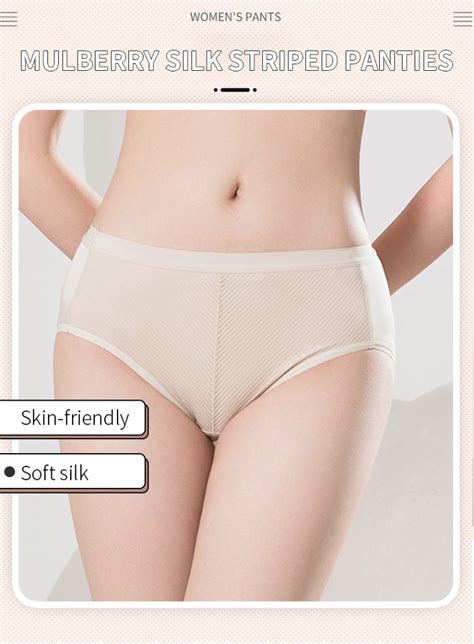 100 Silk Striped Womens Underwear Mid Waist Seamless Panties Solid