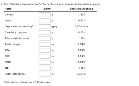 solved ratio analysis data for barry computer co and its