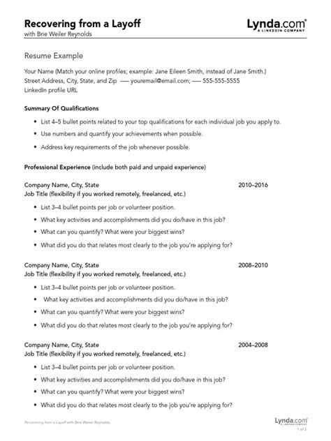 Recovering From A Layoff Resume Example Pdf Internet Computing
