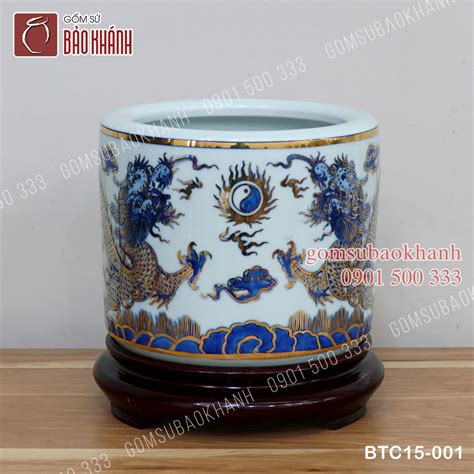 Bát Hương Men Lam Vẽ Vàng