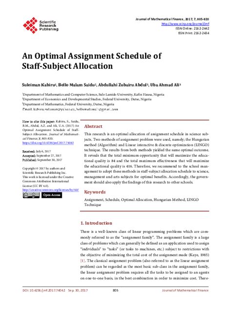 Pdf An Optimal Assignment Schedule Of Staff Subject Allocation