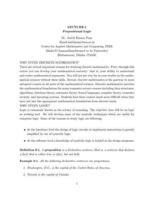 Lecturenotes Arjun Paul LECTURE Propositional Logic Dr Ambit Kumar Pany Studocu