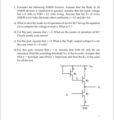 Solved 1 Consider The Following Nmos Inverter Assume That