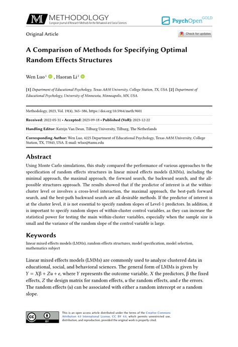 pdf a comparison of methods for specifying optimal random effects