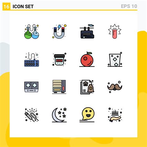 16 Thematic Vector Flat Color Filled Lines And Editable Symbols Of Keyboard Lab Chair Lift