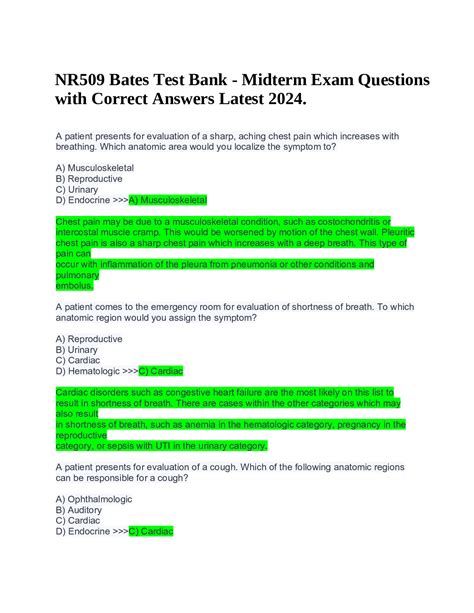 Nr509 Bates Test Bank Midterm Exam Questions And Answers 2024 Update Docmerit