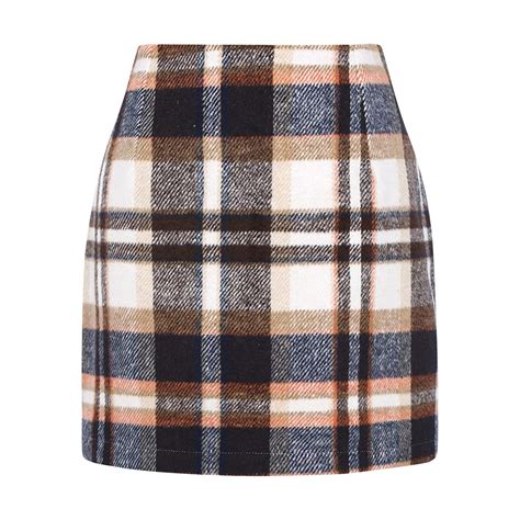 Vigerkar Womens High Waist Plaid Skirt Bodycon Pencil Wool Mini Skirts