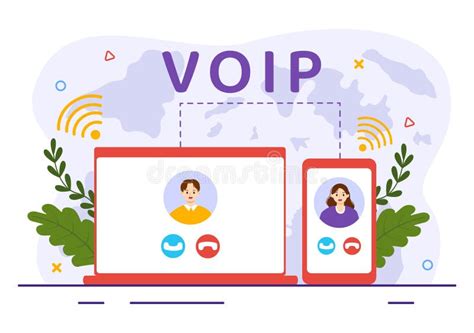 Voip Or Voice Over Internet Protocol Vector Illustration With Telephony
