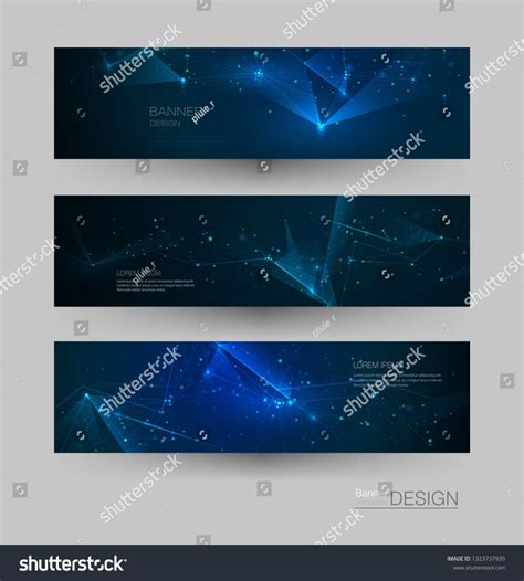 Abstract Molecules Banner Set With Line Geometric Polygon Vector Design Network Background