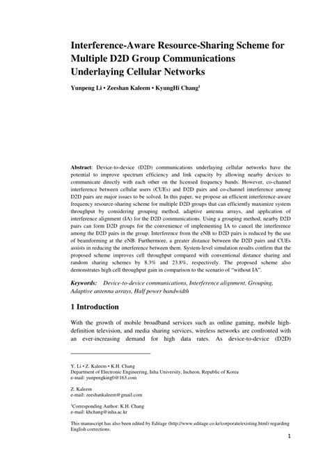 Pdf Interference Aware Resource Sharing Scheme For Multiple D2d Group Communications