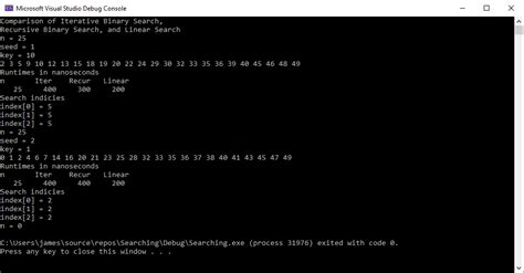 c searching binary and linear implemented by james pate williams jr