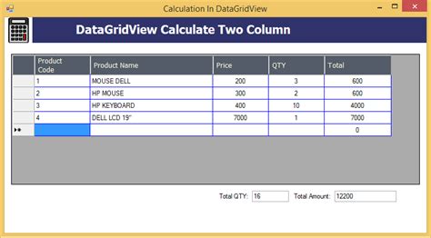 Vbnet How To Calculate Two Column In Datagridview Gss Technology