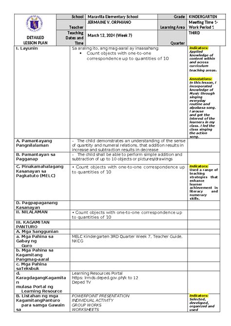 Co3lesson Plan With Indicators And Annotations Detailed Lesson Plan