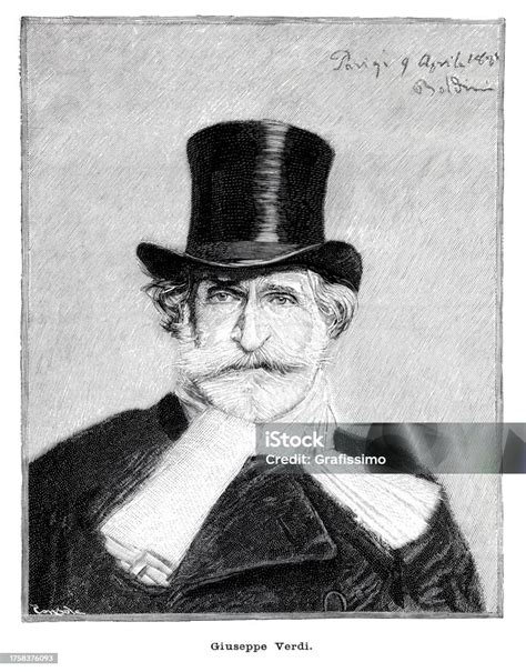 Guiseppe Verdi Italian Composer Portrait With Top Hat Stock