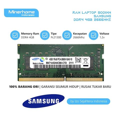 Jual Memory RAM Laptop Samsung Sodimm DDR4 4GB 2666Mhz PC21300 Shopee Indonesia