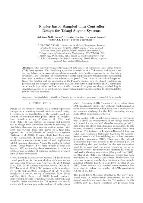 Pdf Finsler Based Sampled Data Controller Design For Takagi Sugeno