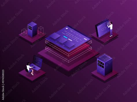 Product Development Isometric Illustration Dark Gradient Suitable For Mobile App Website