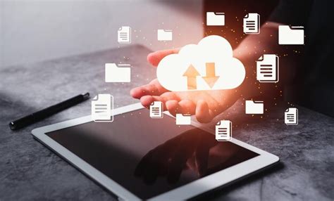 Woman Use Digital Tablet For Database Storage Cloud Technology To Transfer And Sharing Files