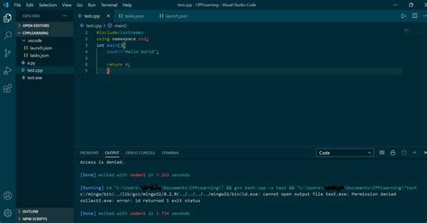 vscode窗口 无法打开输出文件test exe 权限被拒绝 问答 腾讯云开发者社区 腾讯云