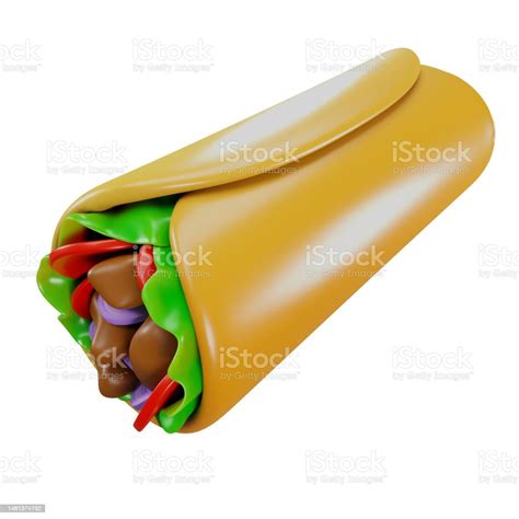 고기와 샐러드 측면보기가있는 멕시코 부리 토 고기와 양파를 곁들인 라바시 라틴 아메리카 음식 부리 토 아이콘입니다 방문 페이지 디자인 아이콘입니다 3d 렌더링 그림 거리에