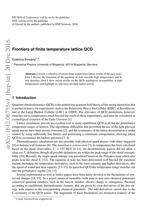 Pdf Frontiers Of Finite Temperature Lattice Qcd